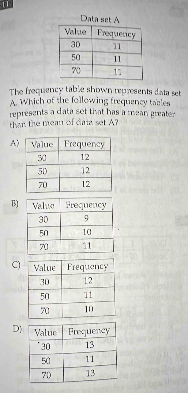 Solved: The frequency table shown represents data set A. Which of the ...