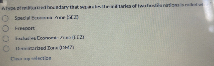 Solved: A type of militarized boundary that separates the militaries of ...