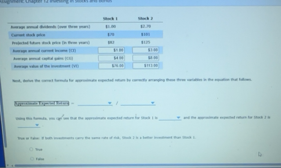 Solved: Assignmene Cräpter 12 investing in staeks and Bonds Next ...