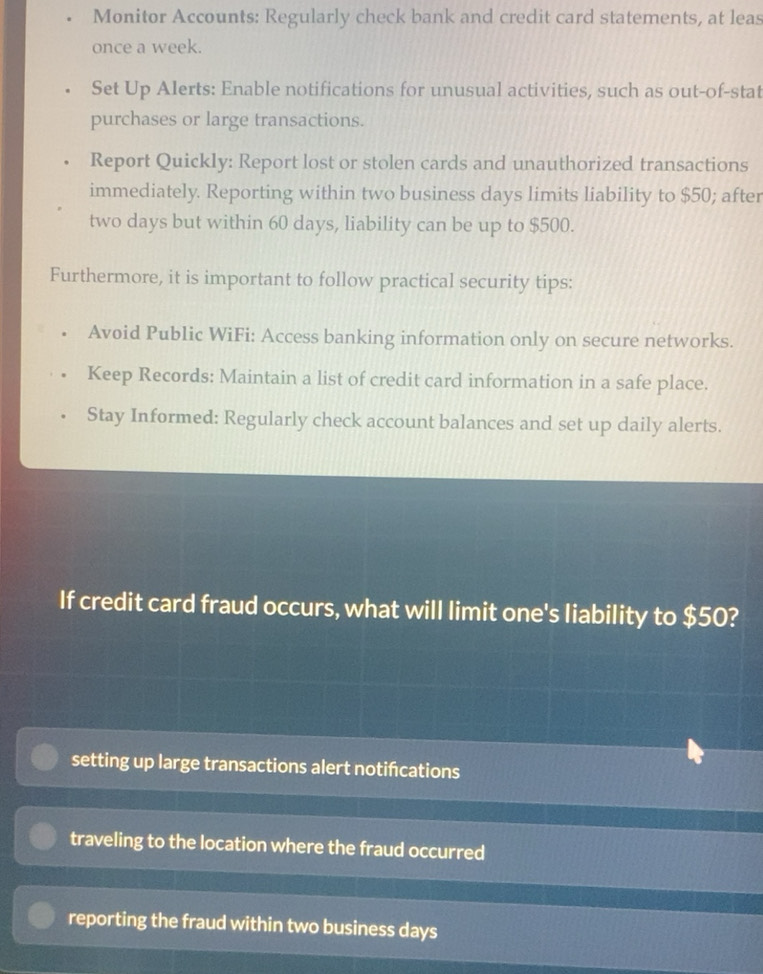 Gelöst:Monitor Accounts: Regularly check bank and credit card ...