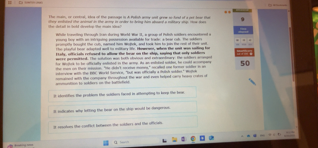 Solved: SUMTER LINKS answeted The main, or central, idea of the passage ...