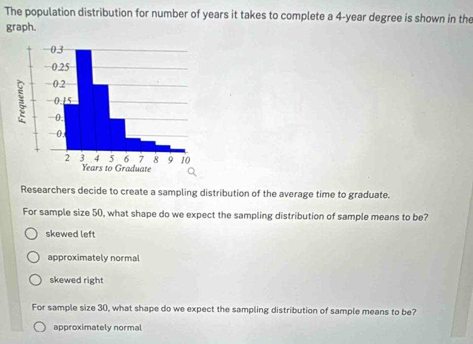 Solved: The population distribution for number of years it takes to ...