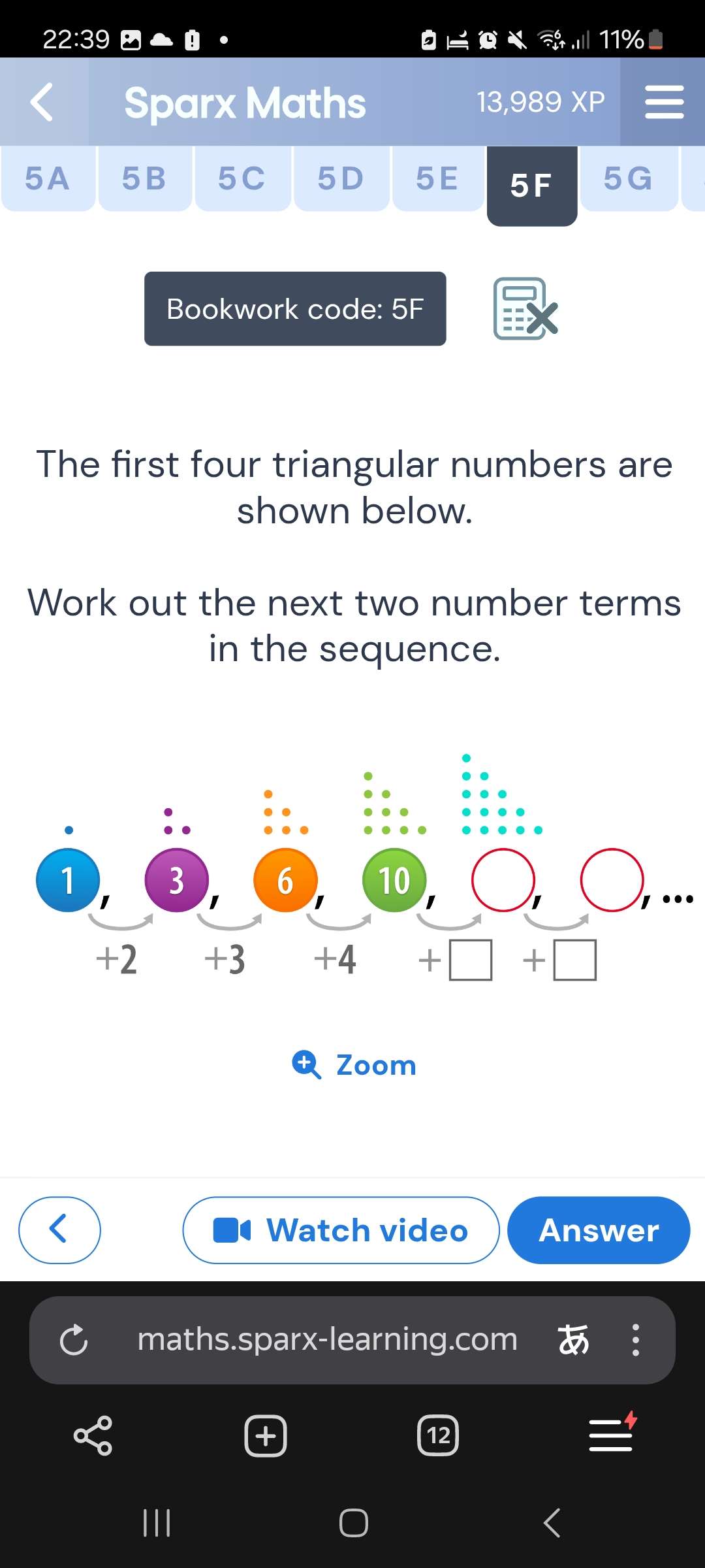 Solved: 22:39 : Sparx Maths 13,989 XP 5A 5B 5C 5D 5E 5F 5G Bookwork ...