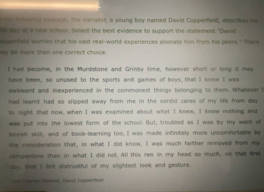 Resuelto:the following passage, the narrator, a young boy named David ...