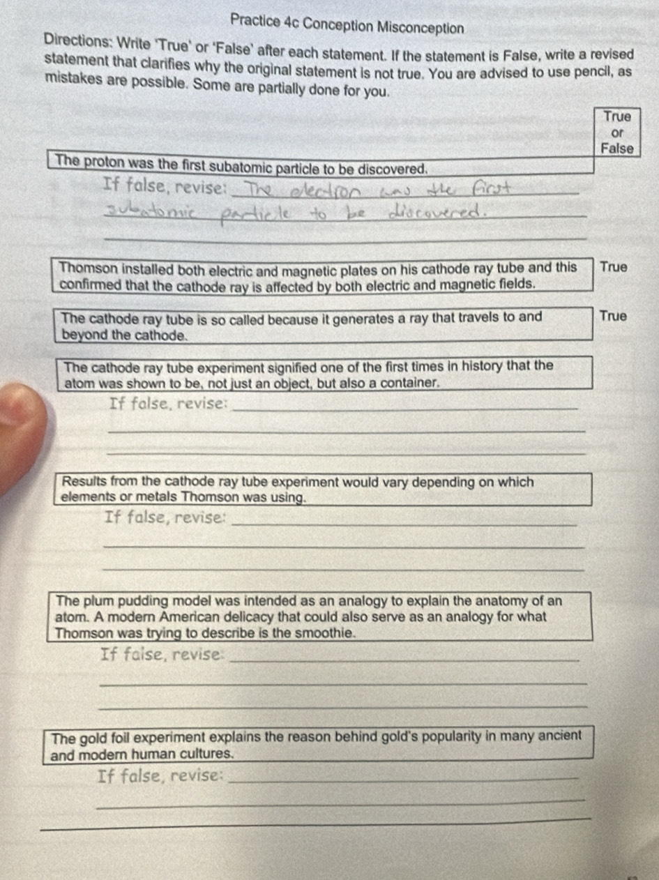 Solved: Practice 4c Conception Misconception Directions: Write 'True ...