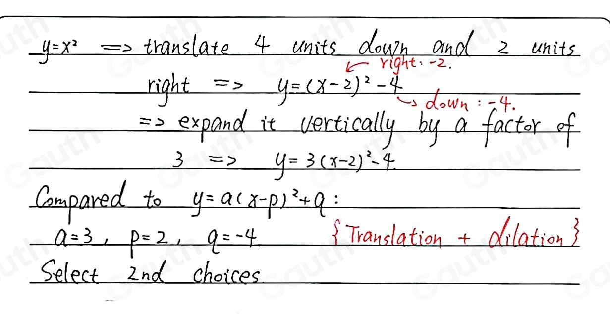 Solved: The parabola y=x^2 is changed to the form y=a(x-p)^2+q by ...