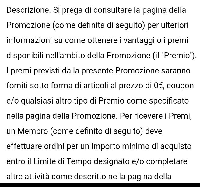 Risolto:Descrizione. Si prega di consultare la pagina della Promozione ...
