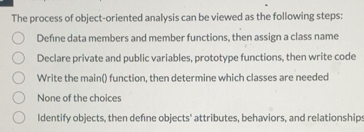 Solved: The process of object-oriented analysis can be viewed as the ...