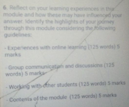 Solved: Reflect on your learning experiences in this module and how ...