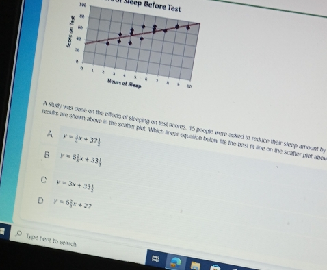 Solved: 100 T0) Sleep Before Test A study was done on the effects of ...