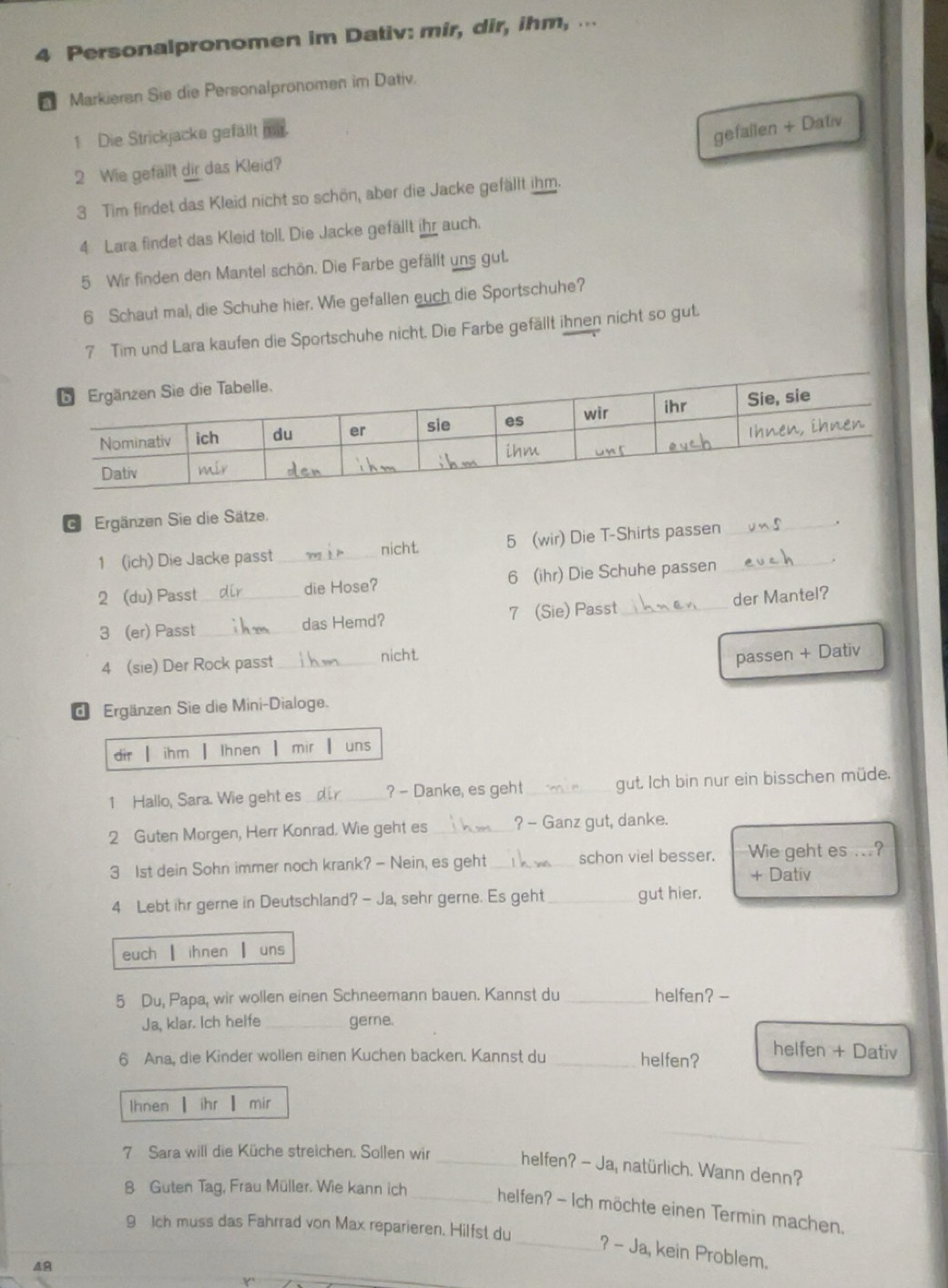 Gelöst:Personalpronomen im Dativ: mir, dir, ihm, ... Markieren Sie die ...