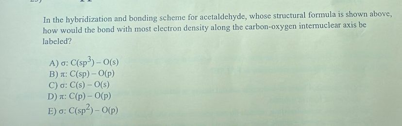 Solved: In the hybridization and bonding scheme for acetaldehyde, whose ...