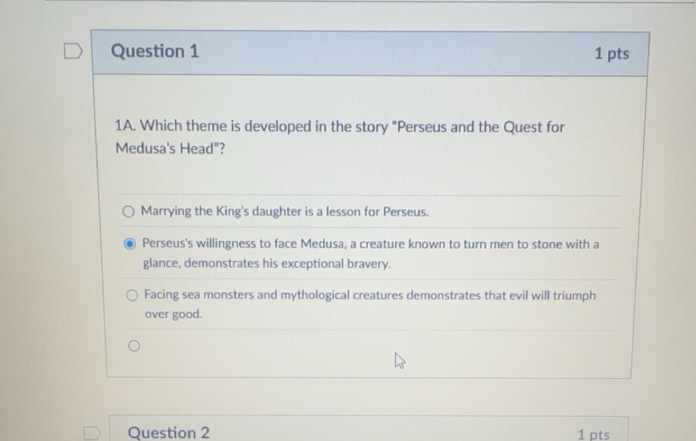 Solved: Which theme is developed in the story “Perseus and the Quest ...