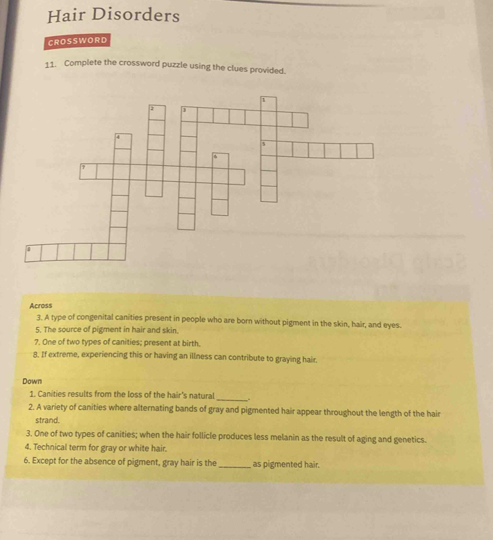 Solved: Hair Disorders CROSSWORD 11. Complete the crossword puzzle ...