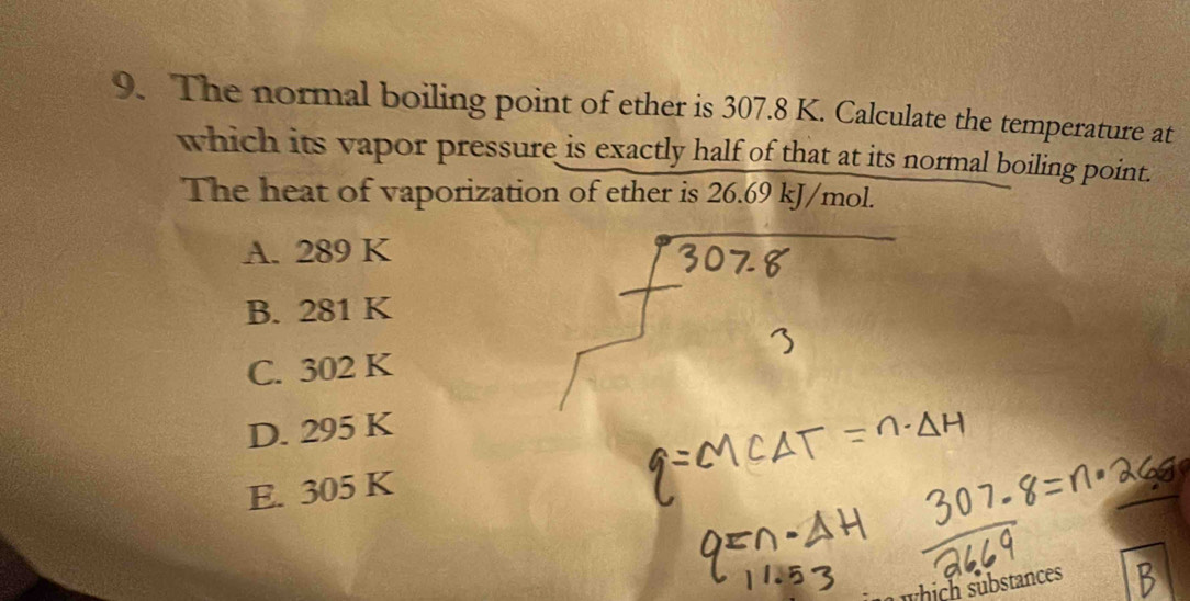 Solved: The normal boiling point of ether is 307.8 K. Calculate the ...