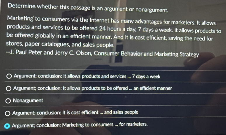 Solved: Determine whether this passage is an argument or nonargument ...