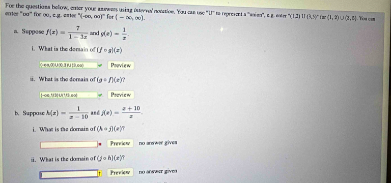 Solved: For the questions below, enter your answers using interval ...