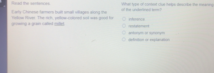 Solved: Read the sentences. What type of context clue helps describe ...