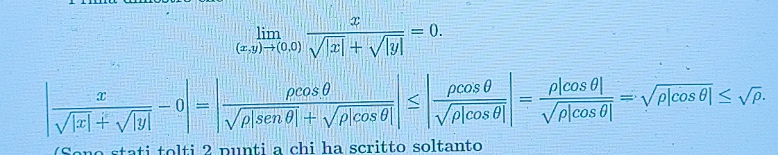 Risolto:limlimits _(x,y)to (0,0) x/sqrt(|x|)+sqrt(|y|) =0. | x/sqrt(|x ...