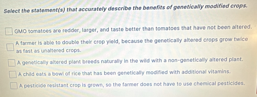 Solved: Select the statement(s) that accurately describe the benefits ...