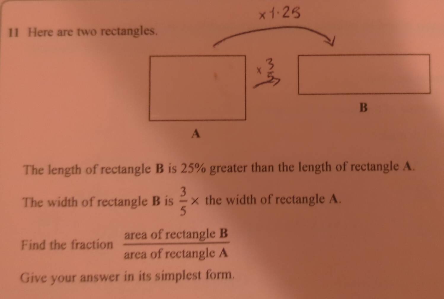 Gelöst:Here are two rec The length of rectangle B is 25% greater than ...