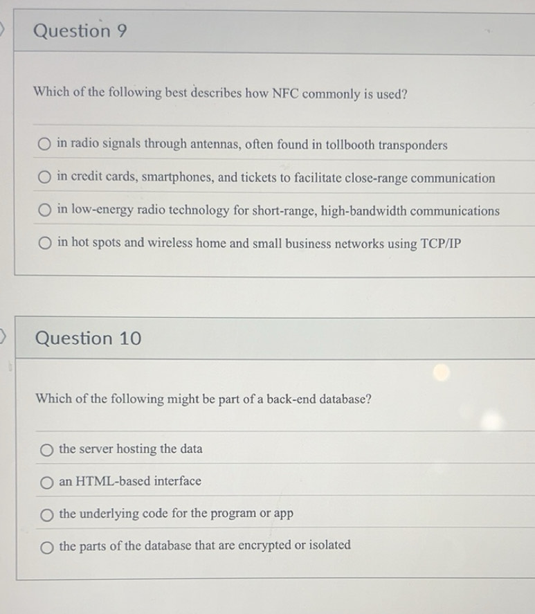 Solved: Which of the following best describes how NFC commonly is used ...