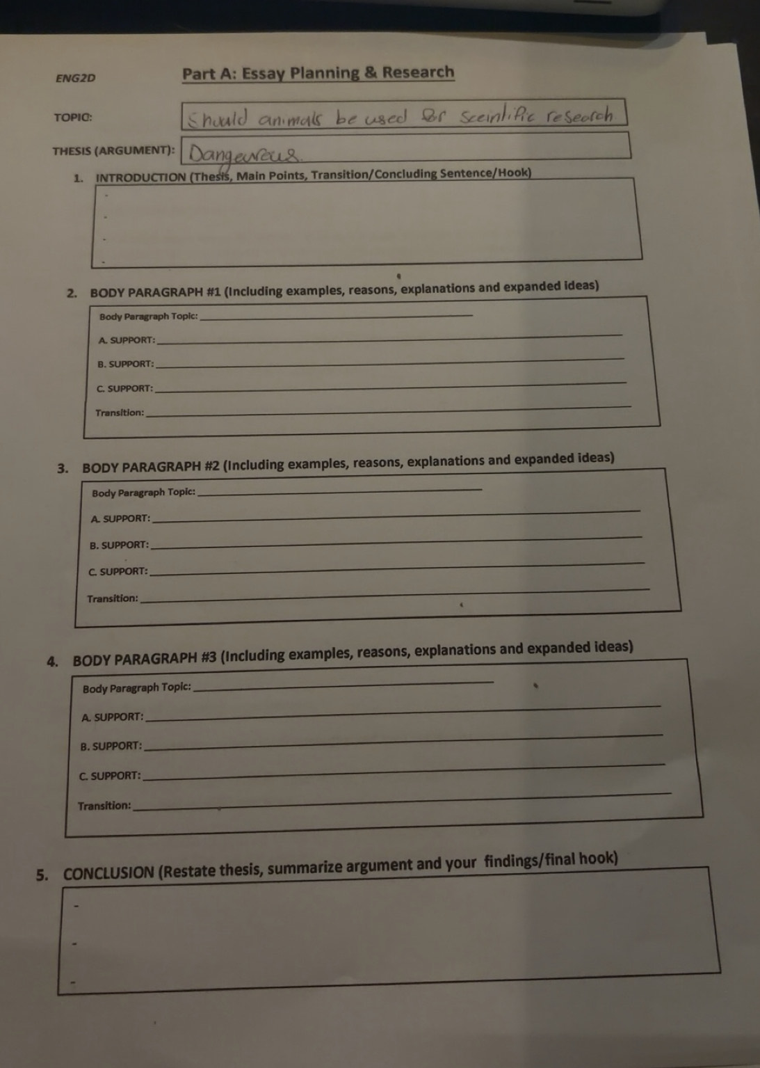 Solved: ENG2D Part A: Essay Planning & Research TOPIC: THESIS (ARGUMENT ...