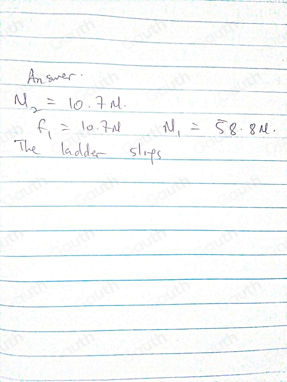 Solved: A 10 m long, uniform ladder has a mass of 6 kg and makes an ...