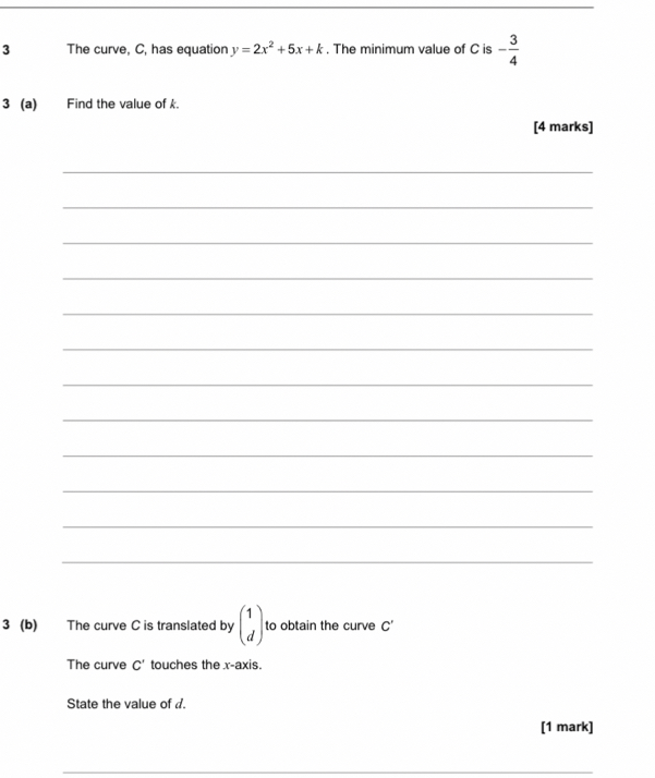 Solved: The curve, C, has equation y=2x^2+5x+k. The minimum value of C ...