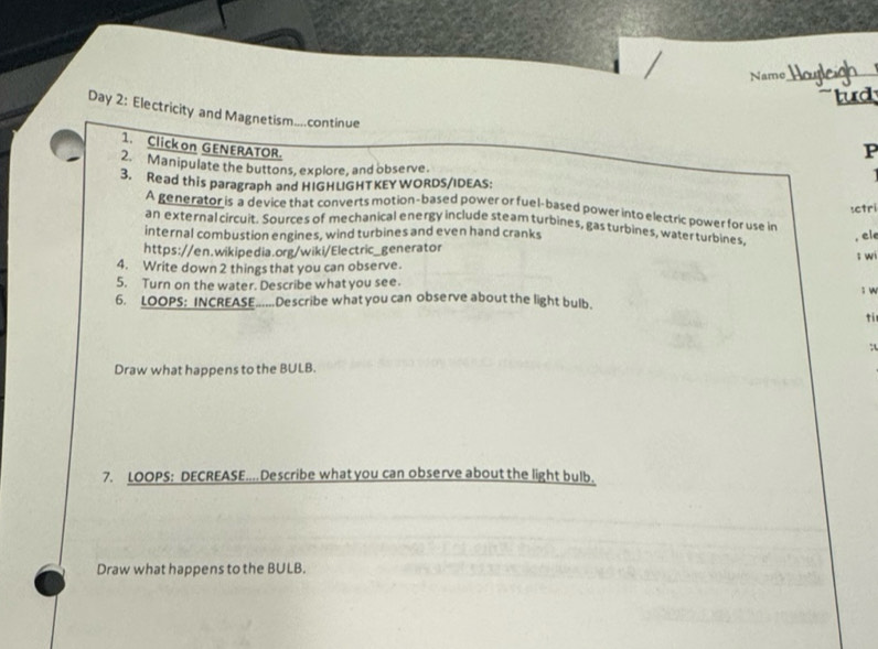 Solved: Name_ tud Day 2: Electricity and Magnetism....continue 1. Click ...