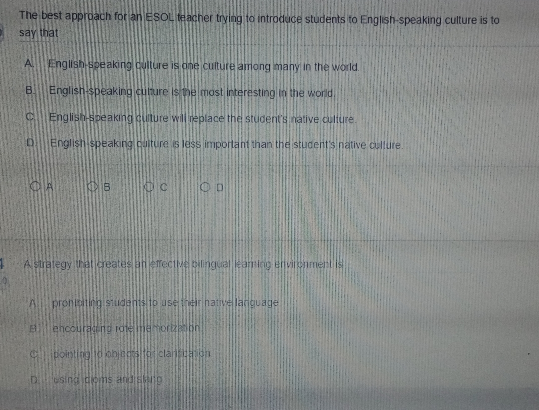 Solved: The best approach for an ESOL teacher trying to introduce ...