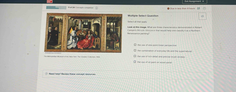 Solved: Exit Assignment × 11 of 24 Concepts completed Due in less than ...