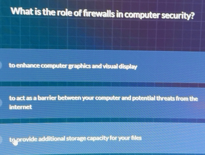 Solved: What is the role of firewalls in computer security? to enhance ...