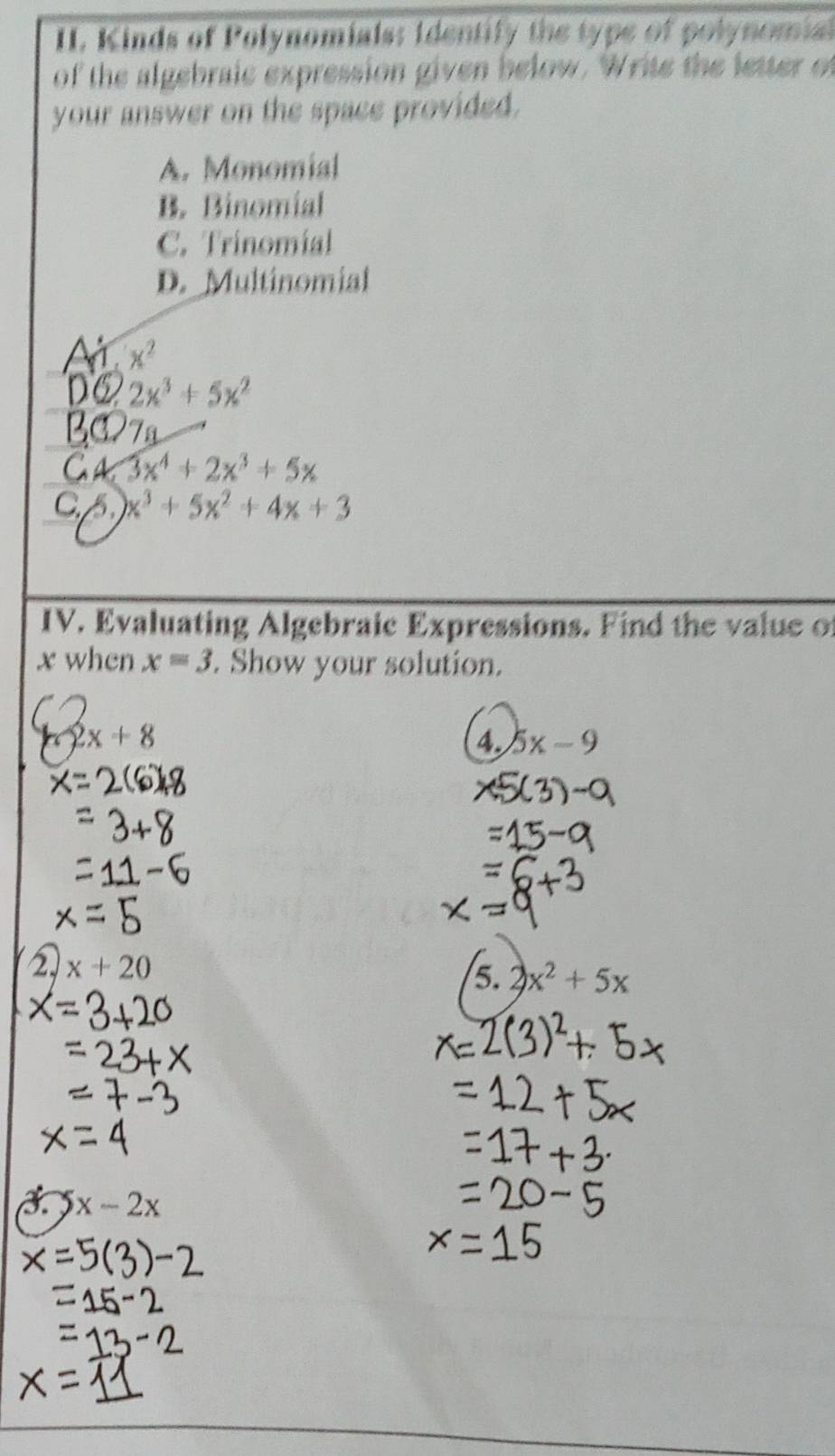 Solved: Kinds of Polynomials: identily the type of polynomial of the ...