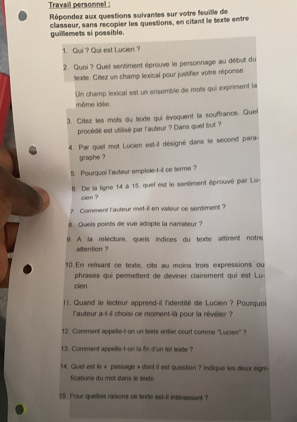 Résolu :Travail personnel : Répondez aux questions suivantes sur votre ...