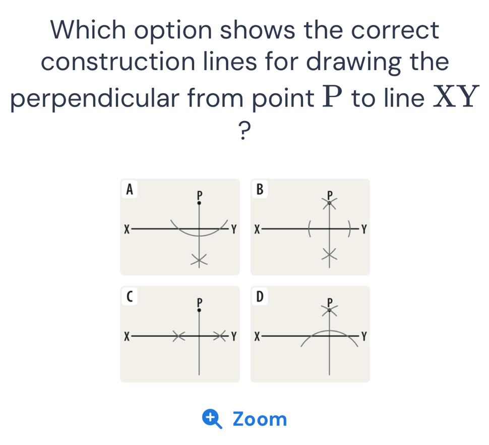 Gelöst:Which option shows the correct construction lines for drawing ...