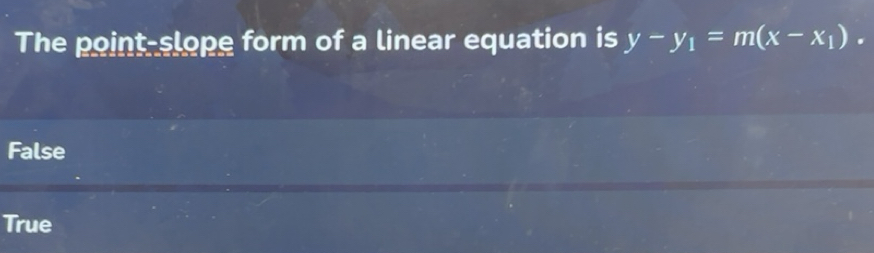 Solved: The point-slope form of a linear equation is y-y_1=m(x-x_1 ...