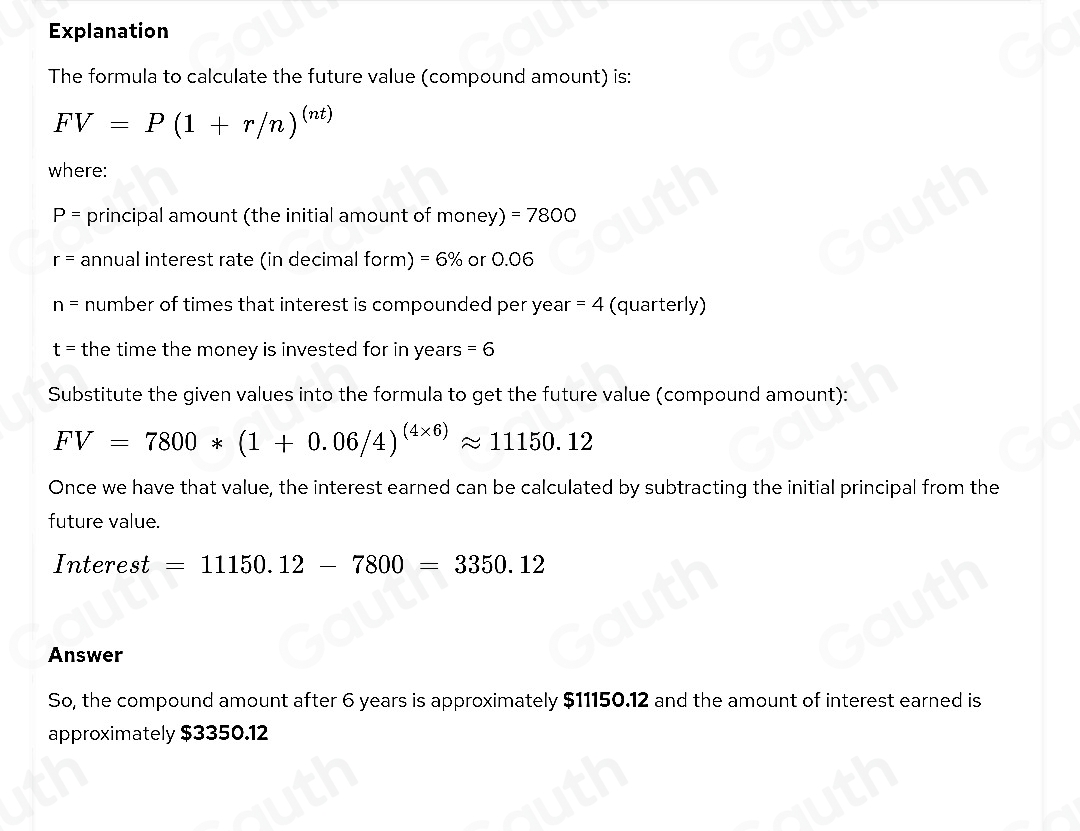 Solved: Find the compound amount for the deposit and the amount of ...