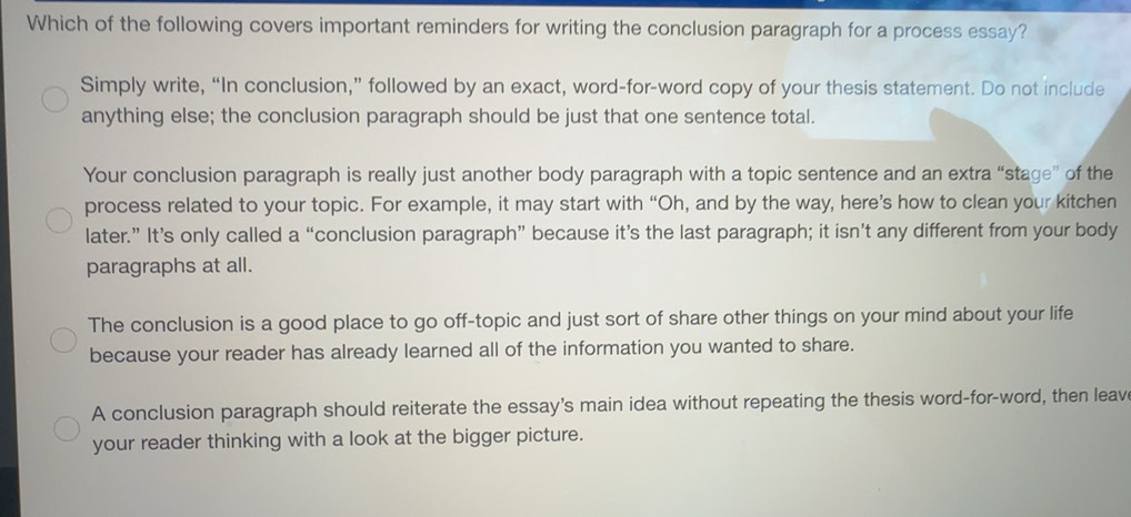 Solved: Which of the following covers important reminders for writing ...