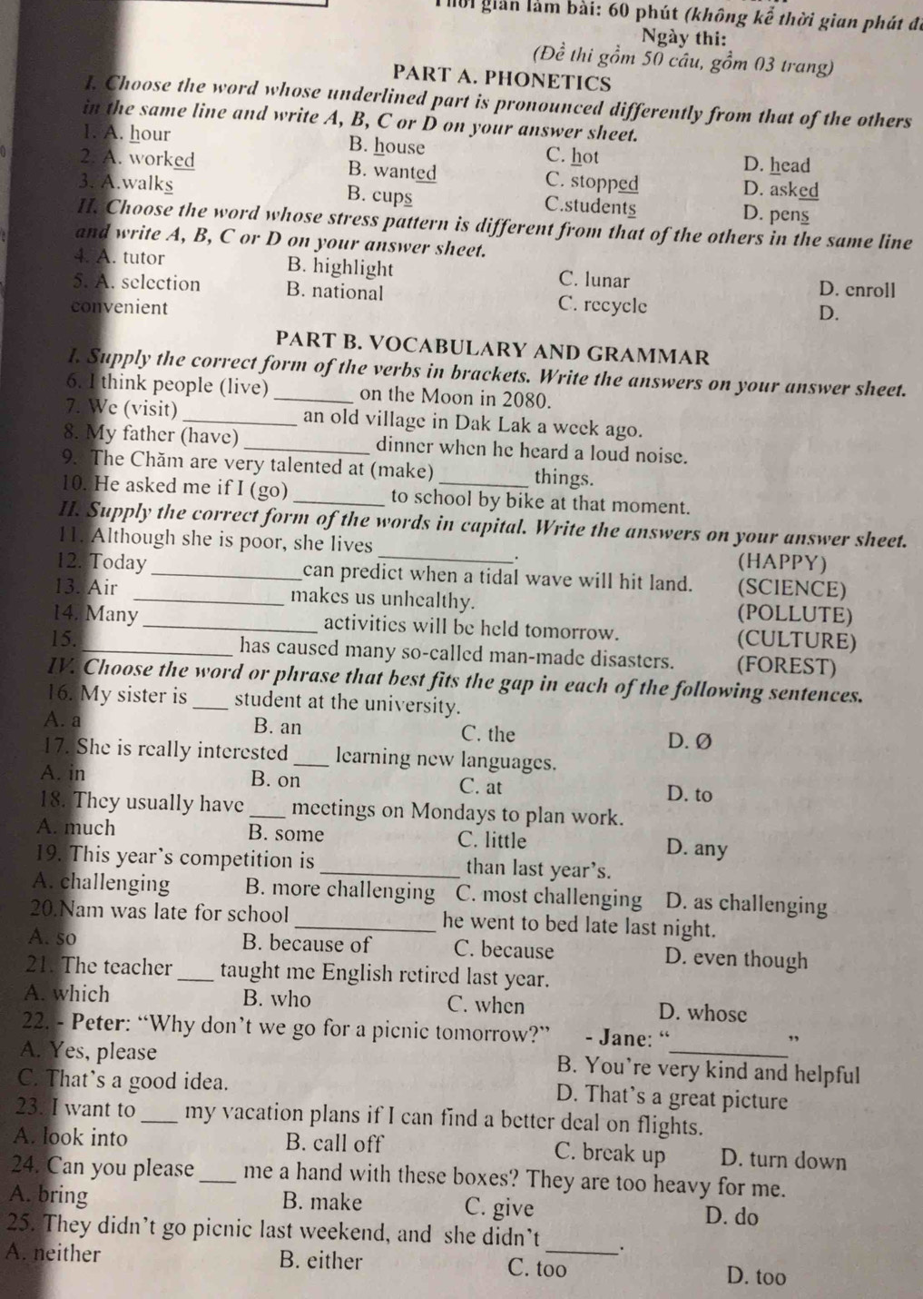Giải quyết:Thời giản làm bài: 60 phút (không kể thời gian phút đã Ngày ...