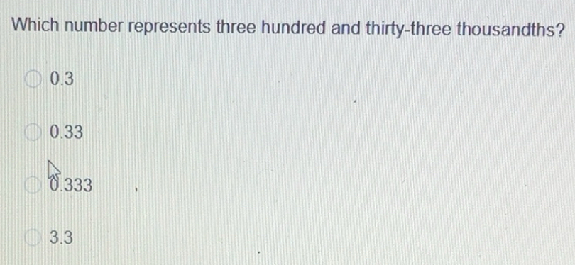 Solved: Which number represents three hundred and thirty-three ...