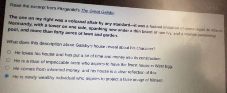 Gelöst:Read the excerpt from Fitzgerald's The Great Gatsby. The one on ...