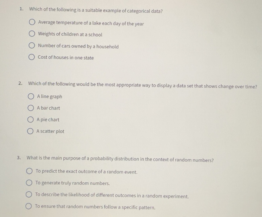 Solved: Which of the following is a suitable example of categorical ...
