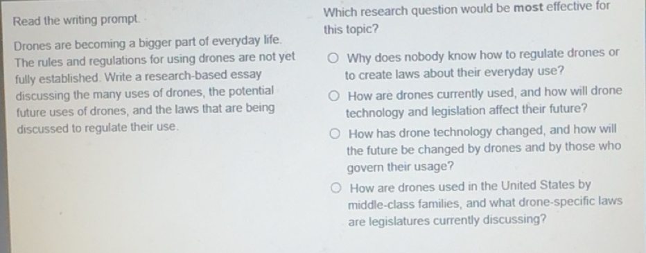 Solved: Read the writing prompt. Which research question would be most ...