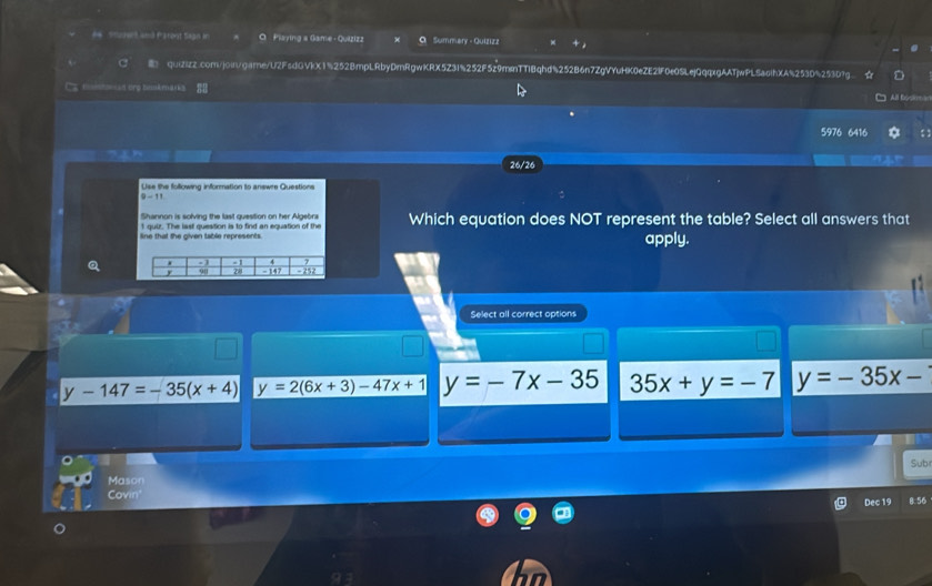 Solved: Starert em Paront Sean in O Playing a Game - Quizizz Summary ...