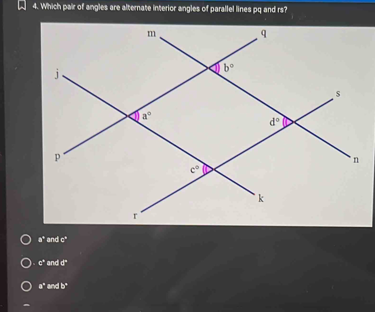 Solved: Which pair of angles are alternate interior angles of parallel ...