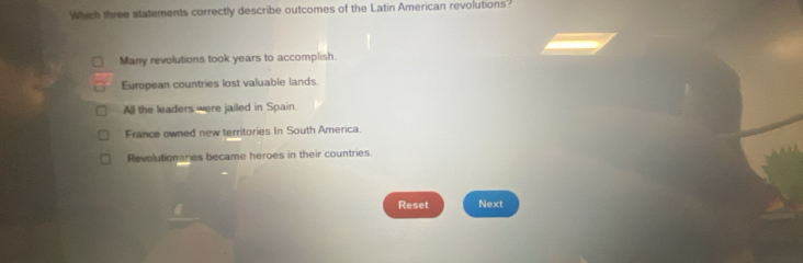 Solved: Which three statements correctly describe outcomes of the Latin ...