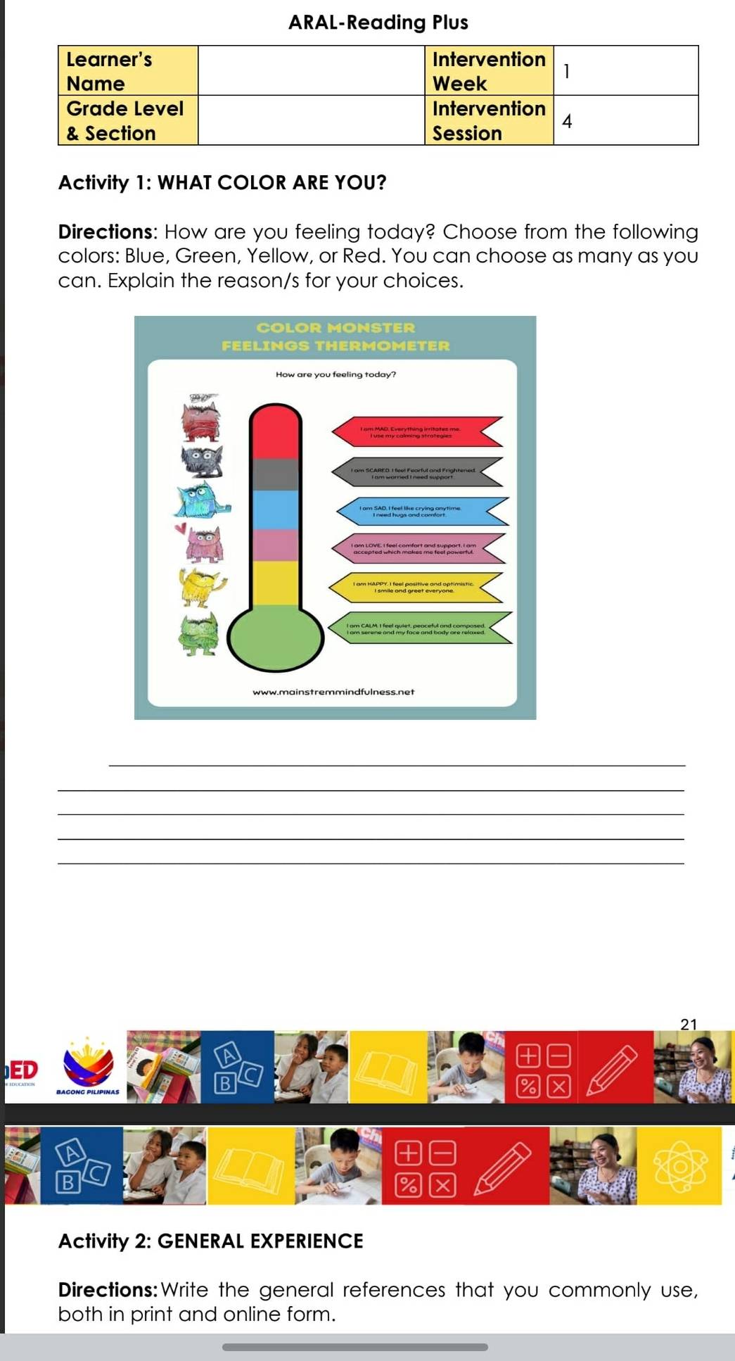 Solved: ARAL-Reading Plus Activity 1: WHAT COLOR ARE YOU? Directions ...