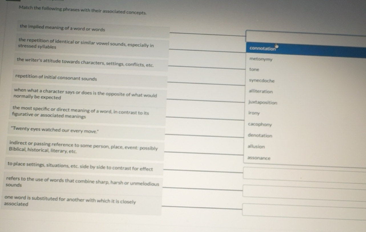 Solved: Match the following phrases with their associated concepts. the ...