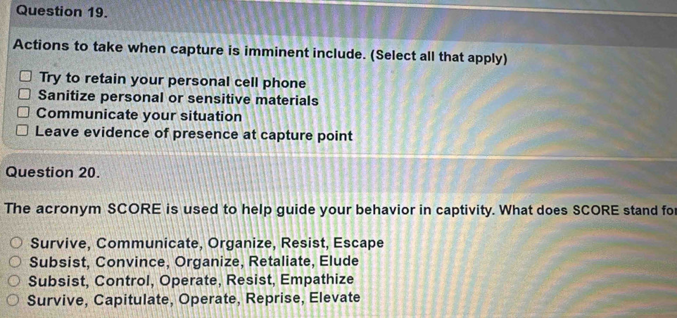 Solved: Actions to take when capture is imminent include. (Select all that apply) Try to retain ...